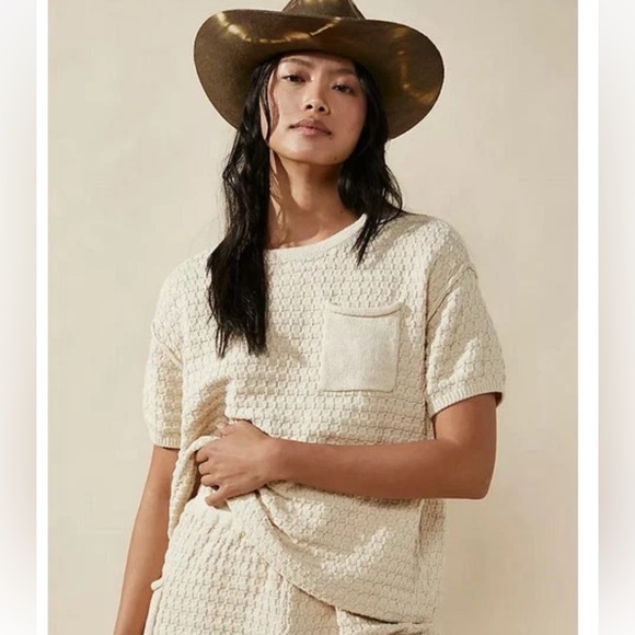 FP Beach | Tops | Fp Beach Free People Cream Knit Short Sleeve Sweater ...